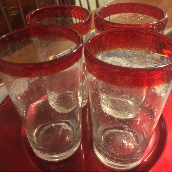 MEXICANA | Dining | Mexican Glasses Red Rim Individually Handblown With ...